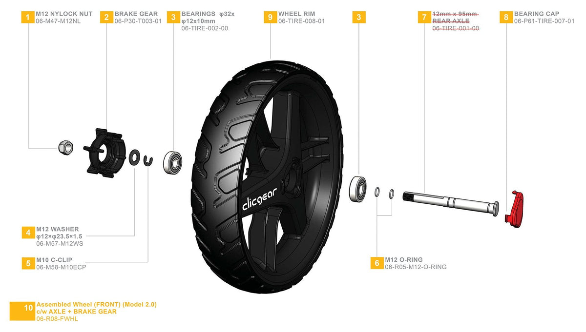 Clicgear 2.0 & 3.0 - Front Wheel Complete - Parts discontinued once no ...